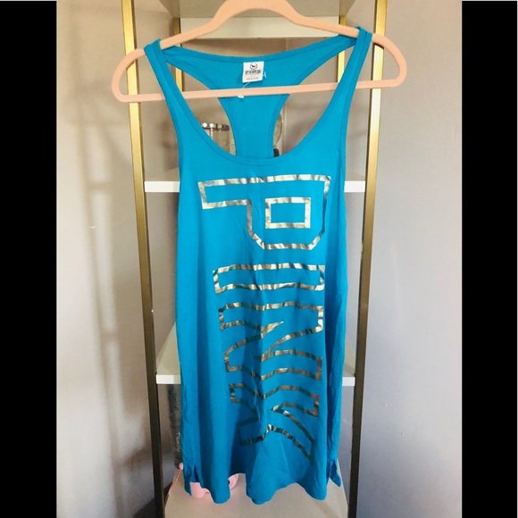 PINK Victoria's Secret | Tops | Blue And Gold Tank Beach Cover Up By ...